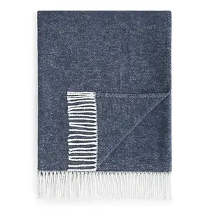 MATOUK Pezzo Fringe Throw Blanket Navy