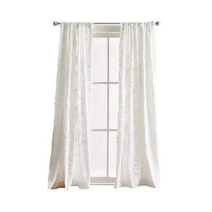 PERI HOME Gates Tufted Chenille 84 X 50 Poletop Window Panel, Pair - Winter White