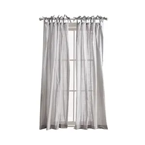 PERI HOME Cotton Sheer 95 X 50 Tie Tab Window Panel, Pair - Silver
