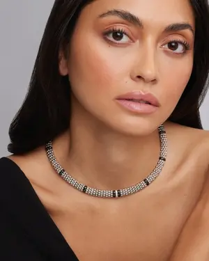 Lagos Sterling Silver, Black Caviar, Diamond And Ceramic Station Necklace - Black/silver