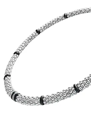 Lagos Sterling Silver, Black Caviar, Diamond And Ceramic Station Necklace - Black/silver
