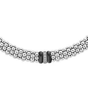 Lagos Sterling Silver, Black Caviar, Diamond And Ceramic Station Necklace - Black/silver