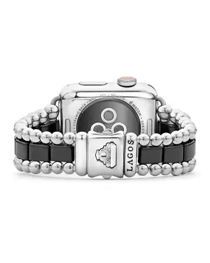 Lagos Smart Caviar Black Ceramic Apple Watch Bracelet - Black/silver