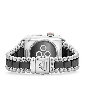 Lagos Smart Caviar Black Ceramic Apple Watch Bracelet - Black/silver
