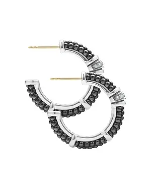 Lagos Sterling Silver Black Caviar Diamond Hoop Earrings