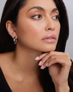 Lagos Sterling Silver Black Caviar Diamond Hoop Earrings