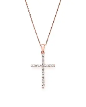 Bloomingdale'S Diamond Cross 14k Rose Gold Necklace - White/rose