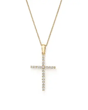 Bloomingdale'S 14k Yellow Gold Diamond Cross Pendant Necklace - White/gold