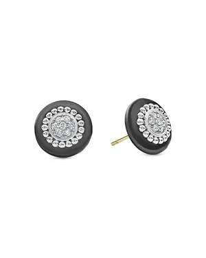 Lagos Sterling Silver Diamond & Black Ceramic Stud Earrings - Silver/black