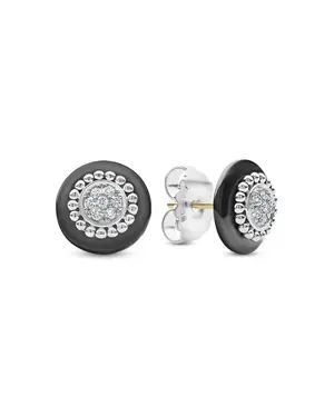 Lagos Sterling Silver Diamond & Black Ceramic Stud Earrings