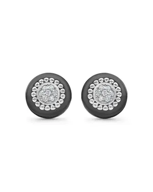 Lagos Sterling Silver Diamond & Black Ceramic Stud Earrings