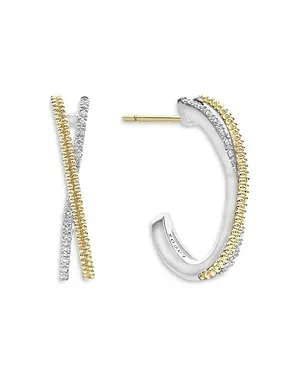 Lagos Caviar Lux Diamond Hoop Earrings - Silver