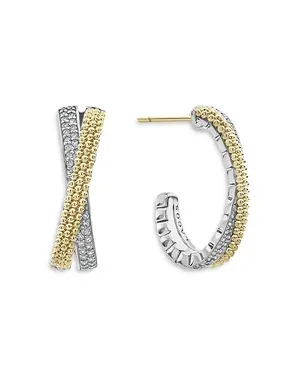 Lagos Caviar Lux Diamond Hoop Earrings - Silver