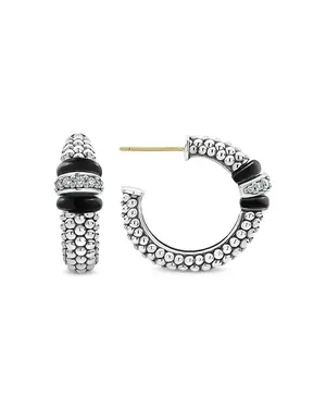 Lagos Sterling Diamond, And Ceramic Hoop Earrings - Silver