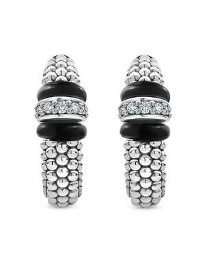 Lagos Sterling Diamond, And Ceramic Hoop Earrings - Silver