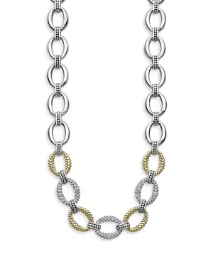Lagos Caviar Luxe Diamond Link Necklace - Silver/gold
