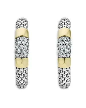 Lagos Sterling Silver And 18k Gold Diamond Hoop Earrings - Silver/gold