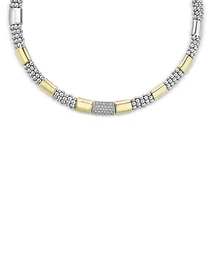 Lagos Sterling Silver And 18k Gold Diamond High Bar Necklace - Silver/gold