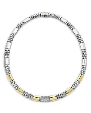 Lagos Sterling Silver And 18k Gold Diamond High Bar Necklace