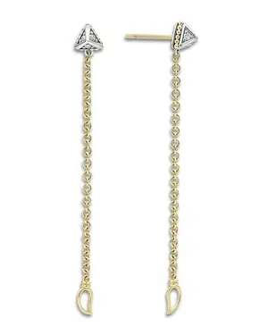 Lagos Sterling & 18k Yellow Gold Caviar Diamond Chain Drop Earrings - Silver