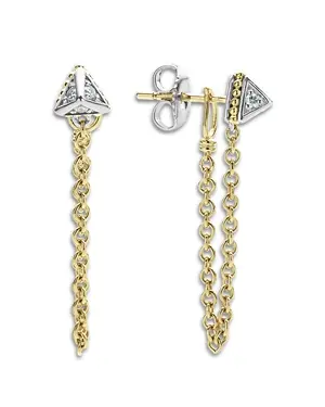 Lagos Sterling & 18k Yellow Gold Caviar Diamond Chain Drop Earrings