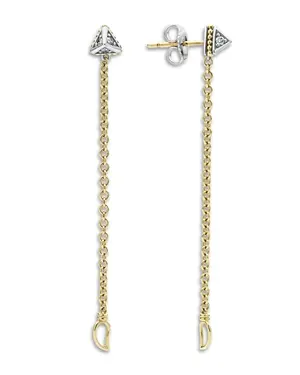 Lagos Sterling & 18k Yellow Gold Caviar Diamond Chain Drop Earrings