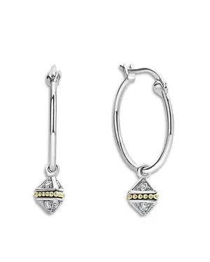 Lagos 18k Yellow Gold & Sterling Diamond Hoop Earrings - Silver