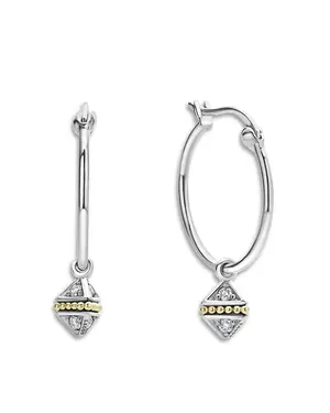 Lagos 18k Yellow Gold & Sterling Diamond Hoop Earrings
