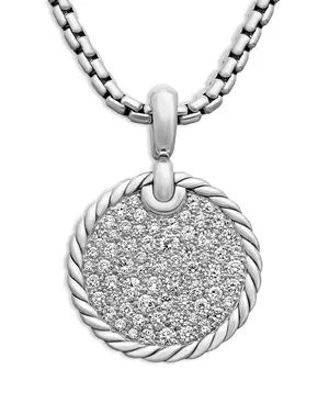 David Yurman Elements Diamond Pave Disc Pendant - Silver