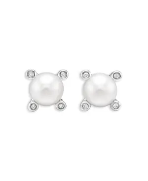 David Yurman Pearl And Diamond Stud Earrings - Silver