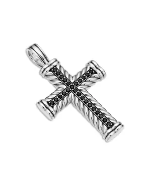 David Yurman Chevron Cross Pendant With Black Diamonds - Black/silver