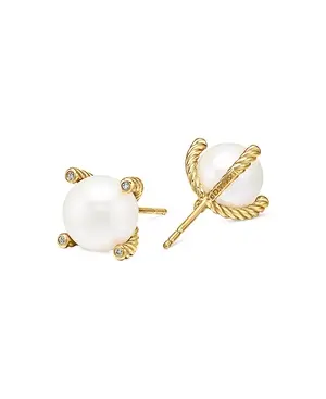 David Yurman 18k Yellow Gold Solari Stud Earrings With Pearls And Diamonds - White/gold