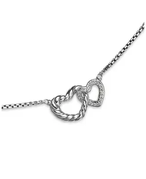 David Yurman Sterling Cable Collectibles Diamond Heart Pendant Necklace - Silver