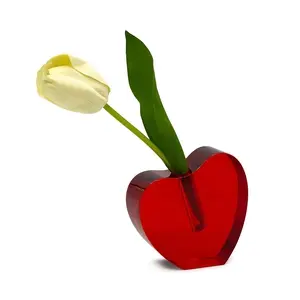 TIZO Crystal Heart Shape Vase, Small - Red