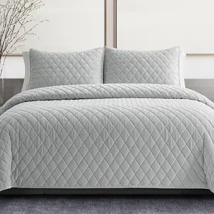 Vera Wang Diamond Velvet Quilt Set, Queen Silver