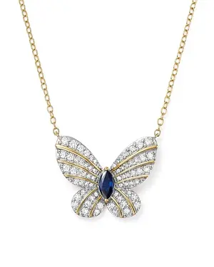 Bloomingdale'S Diamond And Sapphire Butterfly Pendant Necklace - Multi/gold