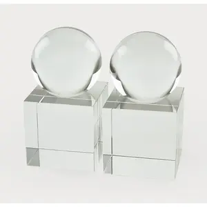 TIZO Design Crystal Glass Block & Sphere Book End, Pair - No Color