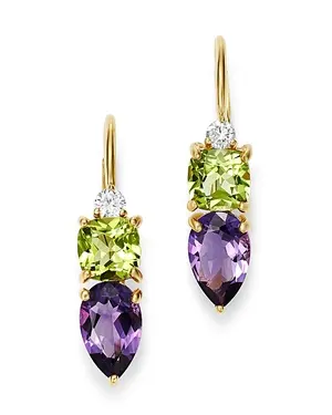 Bloomingdale'S Diamond, Amethyst & Peridot Drop Earrings - Multi/gold