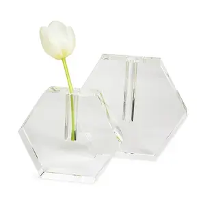 TIZO Crystal Hexagon Flat Vase, Small - Clear