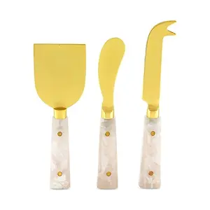 TIZO 3-piece Cheese Set With Resin Handles - Natural Ivory/gold