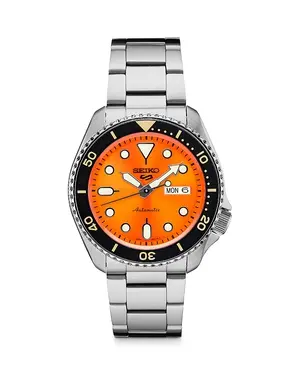 SEIKO Seiko 5 Automatic Sports Watch, 42.5mm Orange/silver