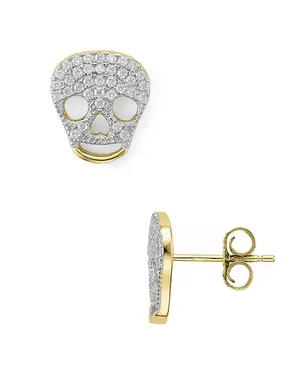 Aqua Sterling Silver Skull Stud Earrings - Gold