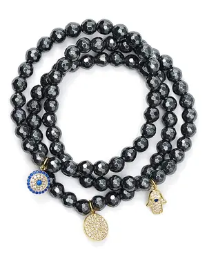 Aqua Beaded Bracelets In Sterling Silver - Black