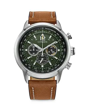 Citizen Eco-drive Avion Chronograph Strap Watch - Green/brown