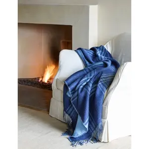 MATOUK Diego Plaid Alpaca Wool Throw - Navy