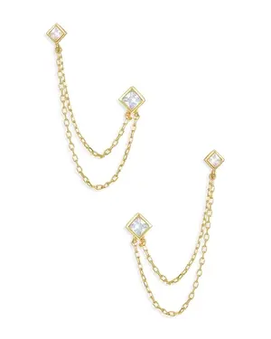 Ettika Draped Chain Double Piercing Earrings - White/gold