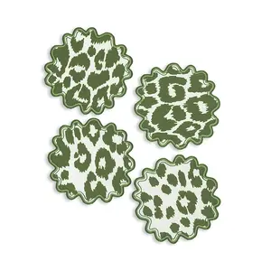 MATOUK Iconic Leopard 6 Round Cocktail Napkins, Set Of 4 - Green