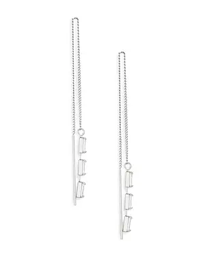 Ettika Ettika Triple Baguette Chain Threader Earrings Silver
