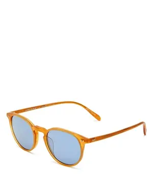 Oliver Spencer Round Sunglasses, 49mm - Semi Matte Amber Tortoise/cobalto