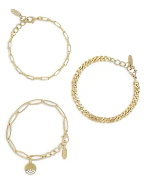 Ettika Pave Disc Link Bracelet Set Of 3 - Gold